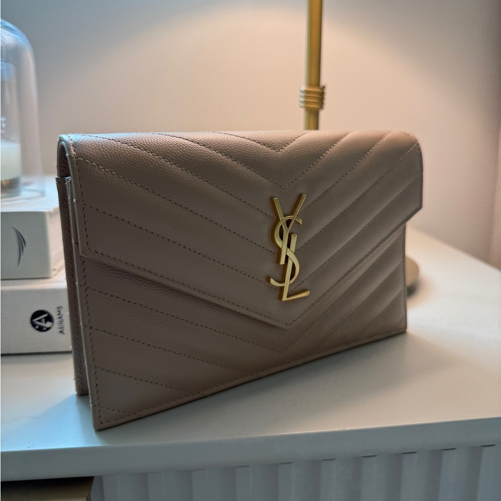Ysl Cassandre Envelope Chain Wallet In Grain De Poudr… - Gem